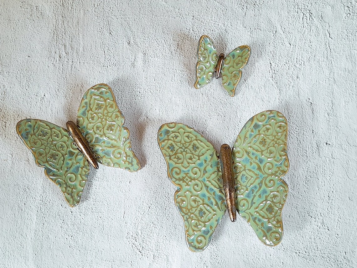 Set of 3 Ceramic Butterflies Wall Art, Decorative Butterfly, Handmade ...