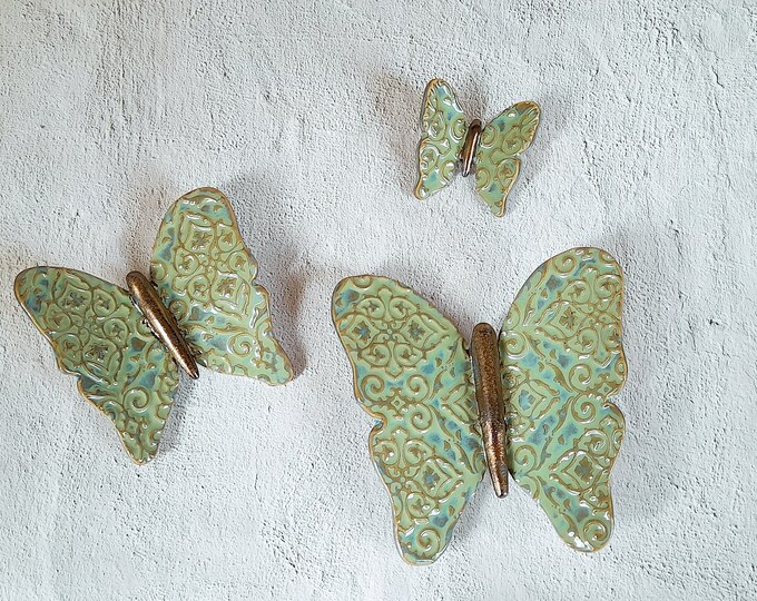 Set of 3 Ceramic Butterflies Wall Art, Decorative Butterfly, Handmade ...