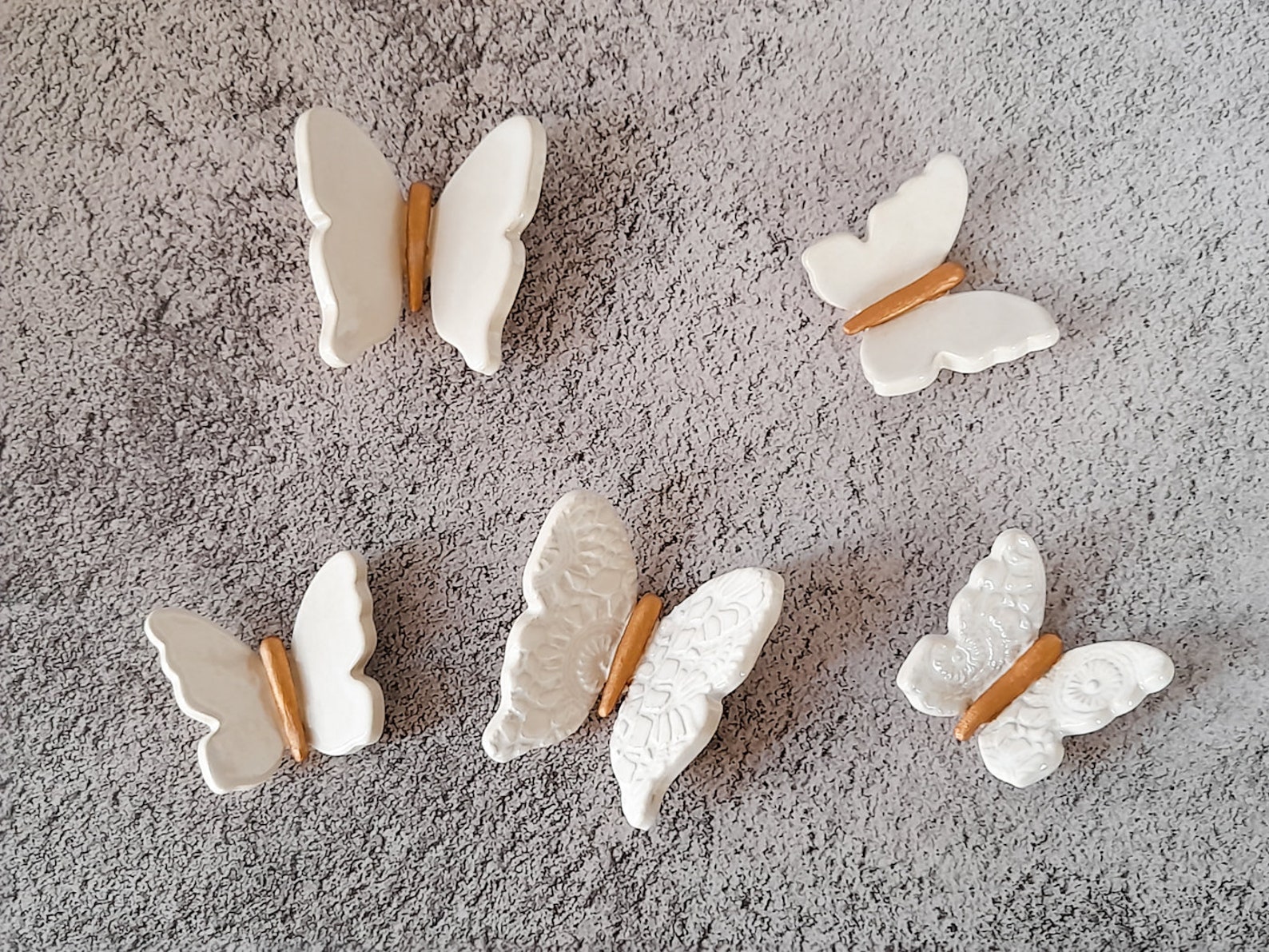 Set of 5 Ceramic Butterflies Wall Art, WHITE Butterflies, Butterfly ...