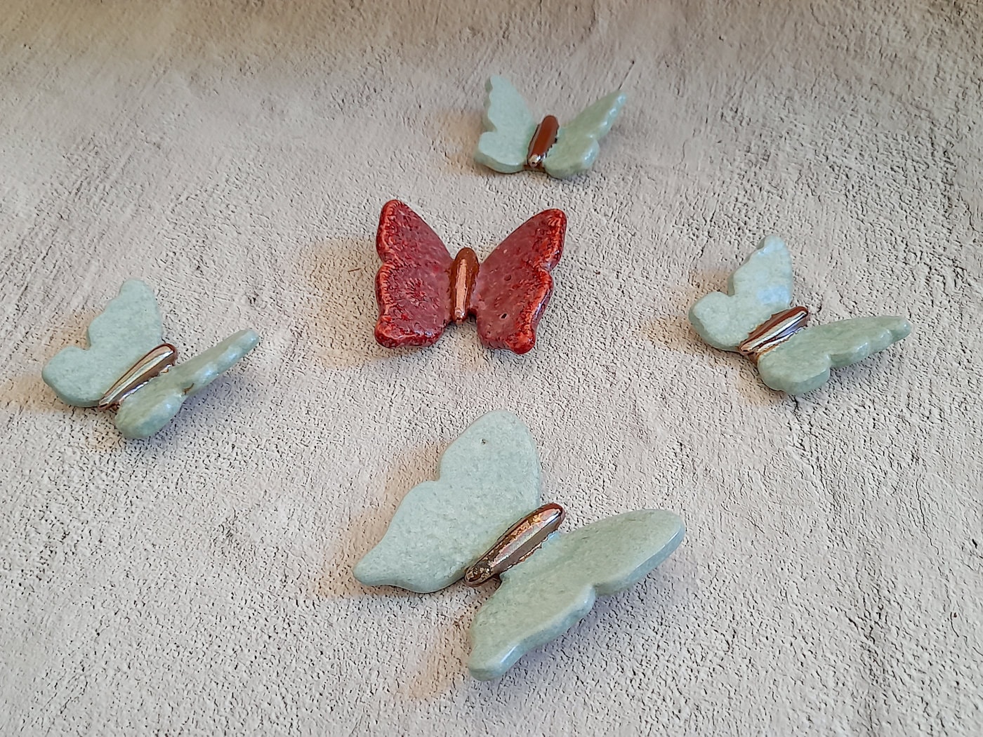 Set of 5 Ceramic Butterflies Wall Art, MINT and RED Butterflies ...