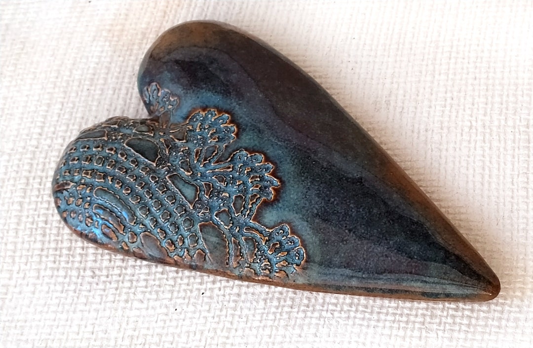 Ceramic Heart, Valentine Ceramic Heart, Lace Imprint Heart, Decorative ...