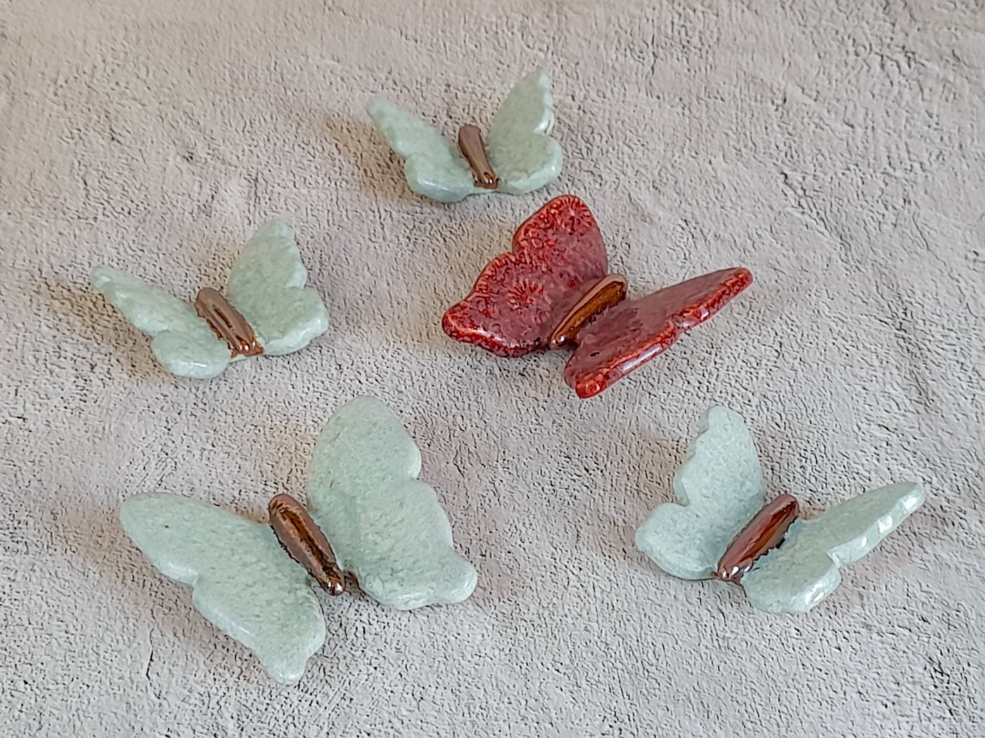 Set of 5 Ceramic Butterflies Wall Art, MINT and RED Butterflies ...
