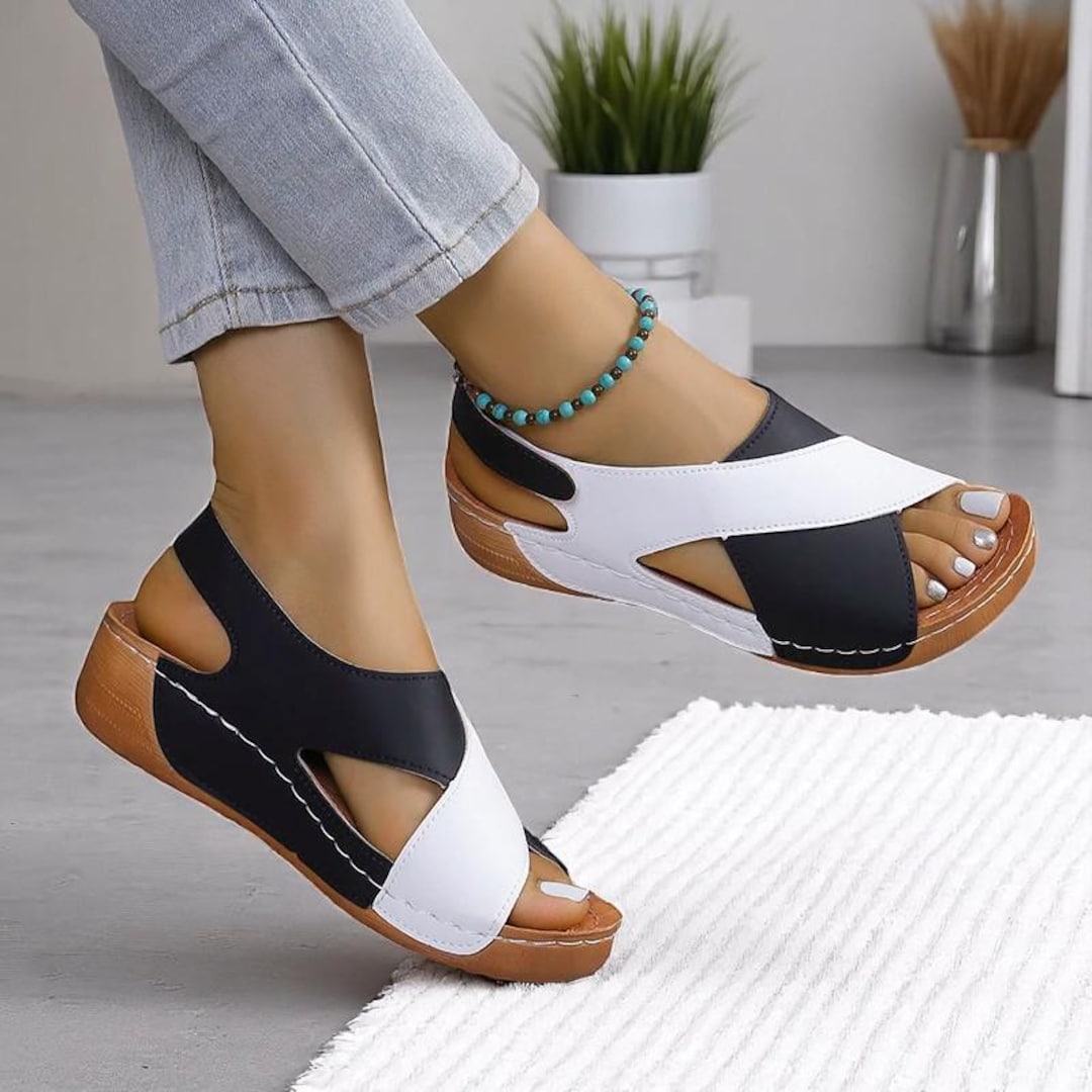 Color Block Wedge Sandals: Peep Toe Platform, Non-slip Beach Shoes - Etsy