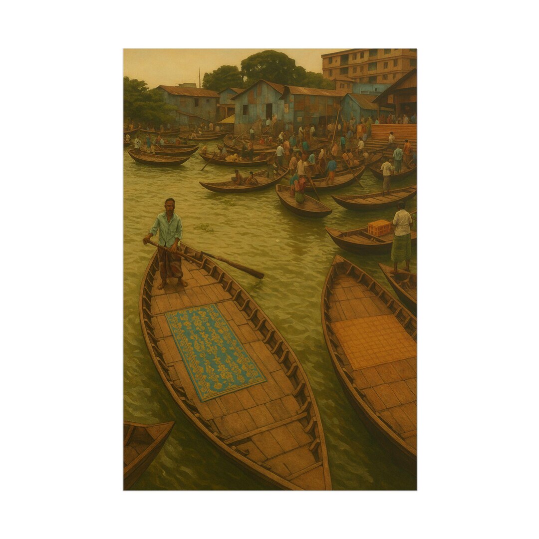 Rickshaws & Ripples – Bangladeshi Boat Ghat Art Print | Desi Wall Decor ...