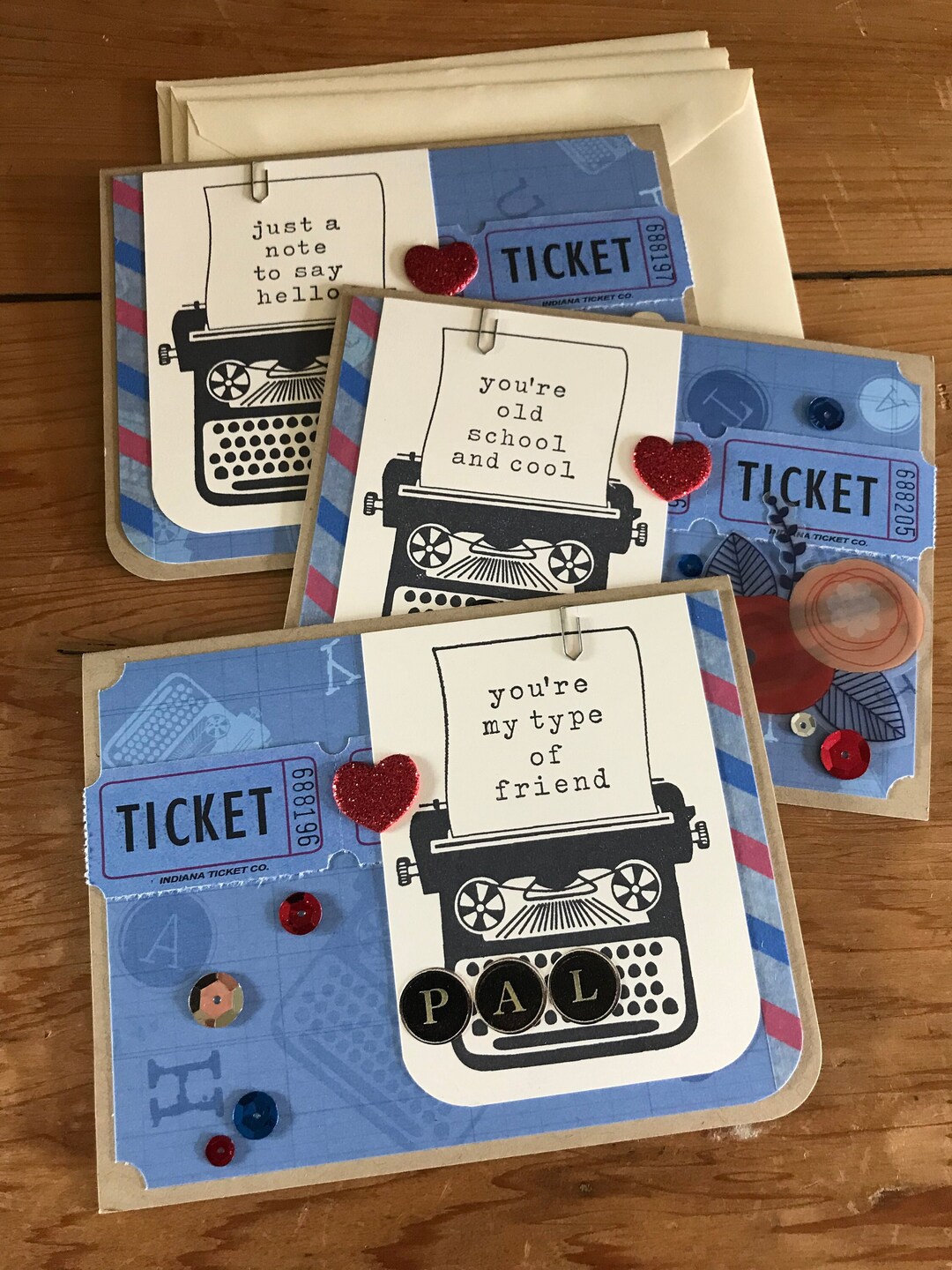 Typewriter Notes Friendship Cards Set of Three Blank Inside - Etsy