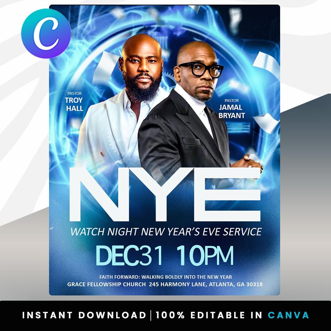 New Year’s Eve Service Flyer | Editable Canva and PSD | Watch Night ...
