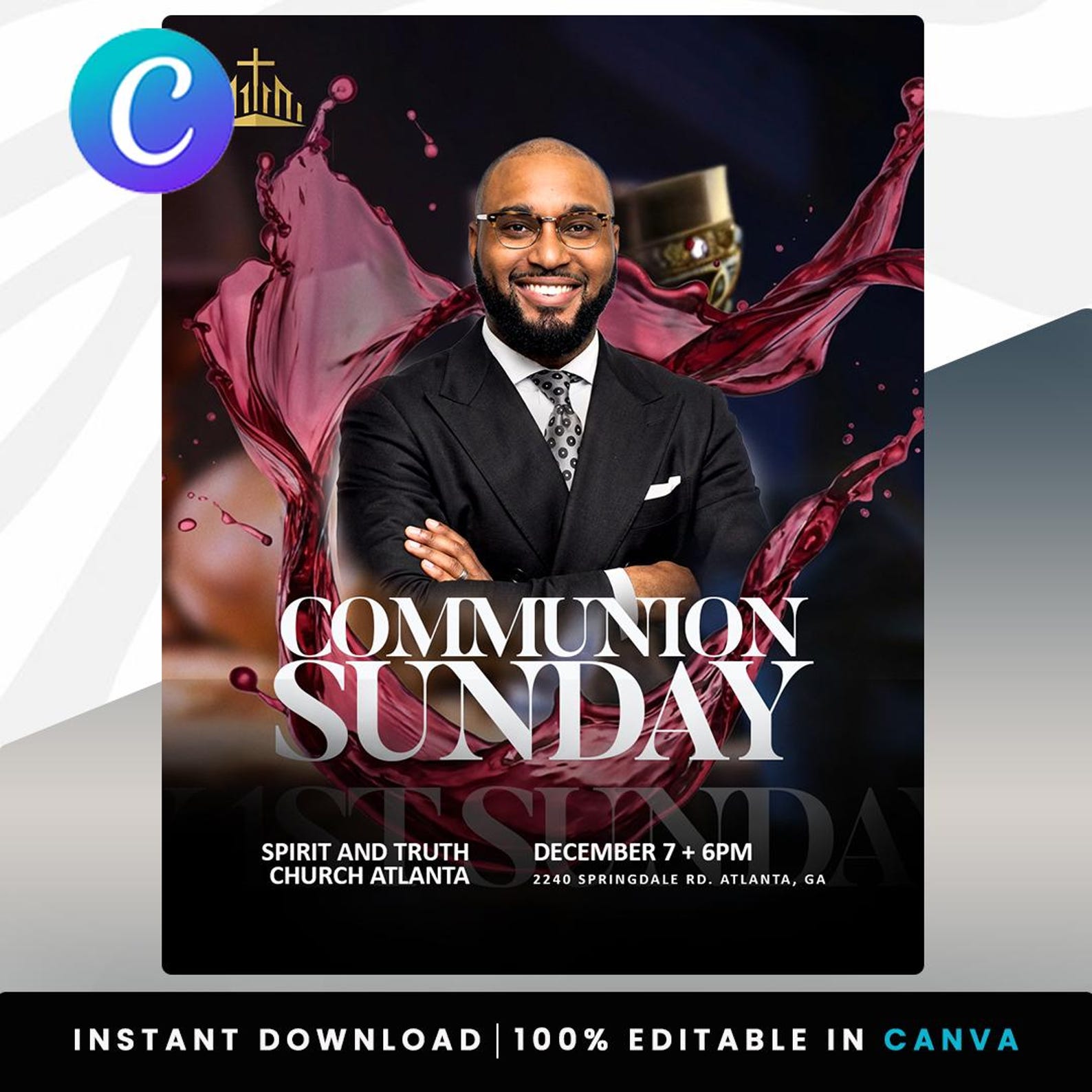 Communion Sunday Flyer | Editable Canva & PSD | Lord’s Supper Church ...