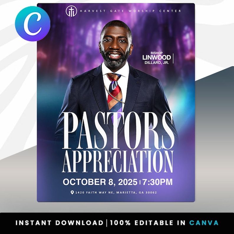 Pastor Appreciation Flyer Template | Editable Canva & PSD | Church ...