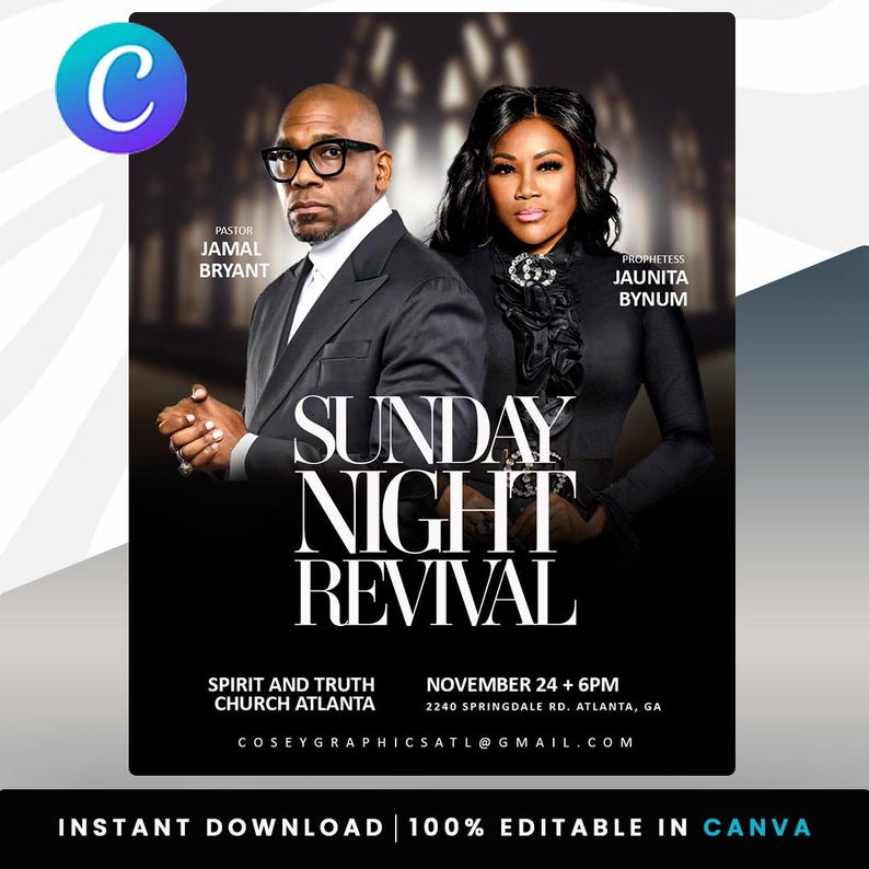 Sunday Night Revival Flyer | Editable Canva & PSD | Church Event ...