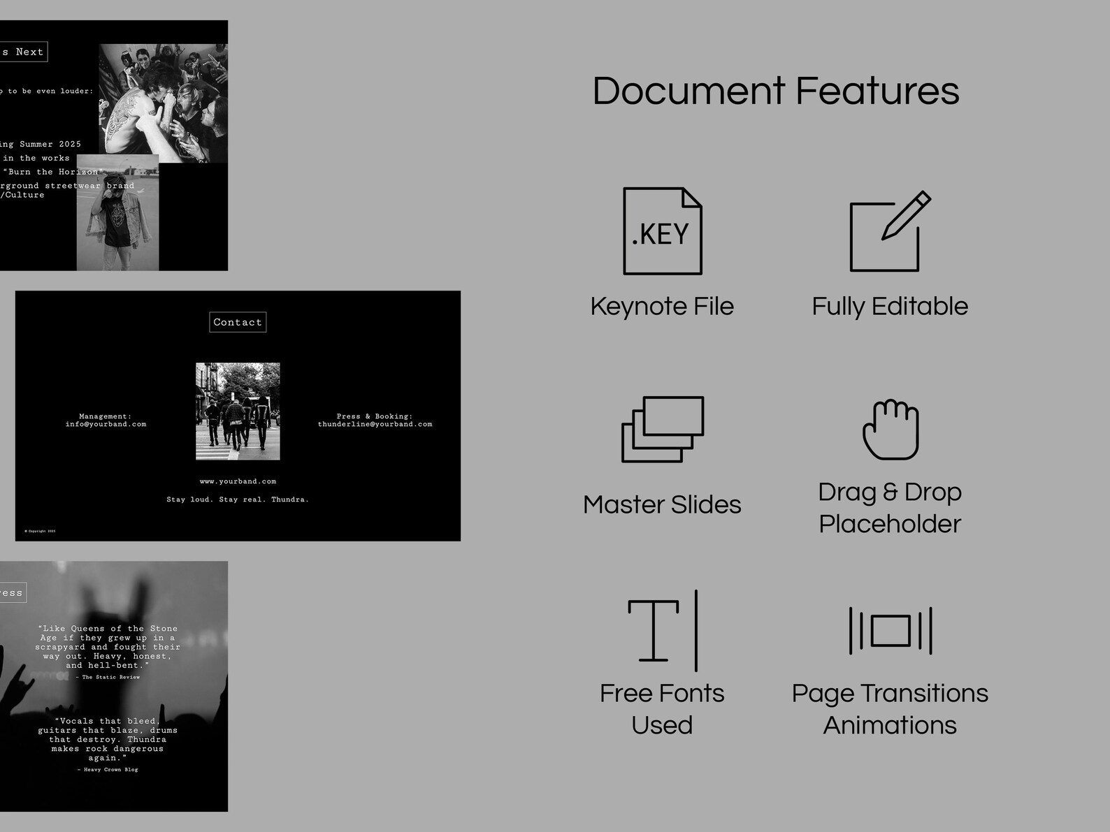 Rock Band Portfolio Keynote | Bold Presentation Template for Musicians ...