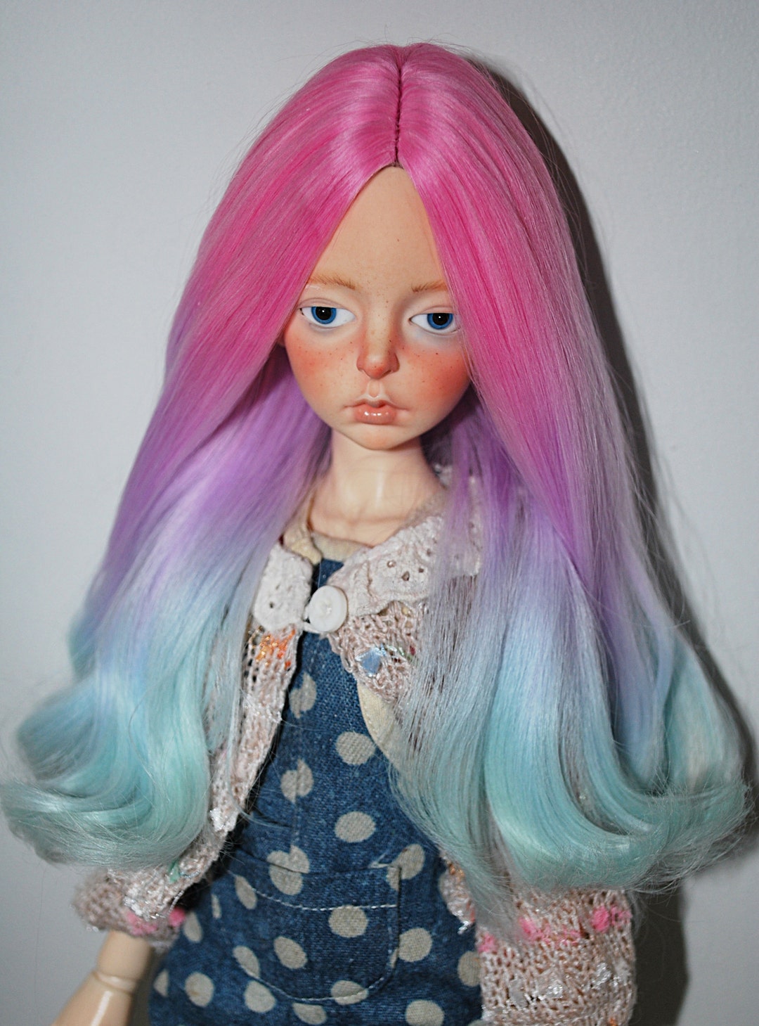 MADE TO ORDER Hot Pink Purple Blue Ombre 6-7 Inch Alpaca Bjd Wig ...