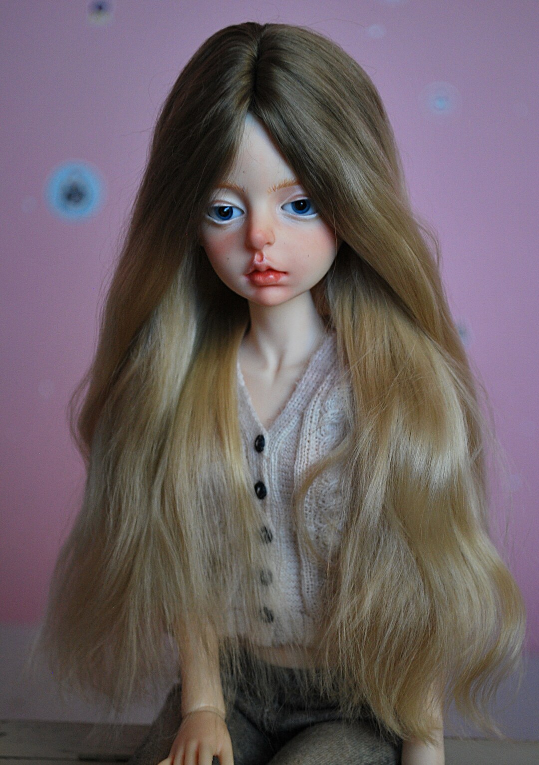 Made to Order 6-7 7 Inch Ombre Brown Blonde Alpaca Bjd Wig Minifee Size ...