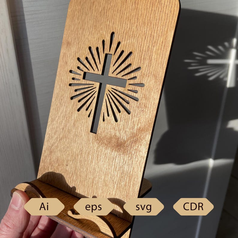 Laser Cut Jesus Cross Phone Stand SVG, Christian Home Decor (digital ...