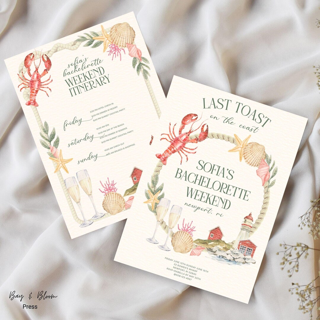 Coastal Bachelorette Party Invitation| Last Toast on the Coast Editable ...