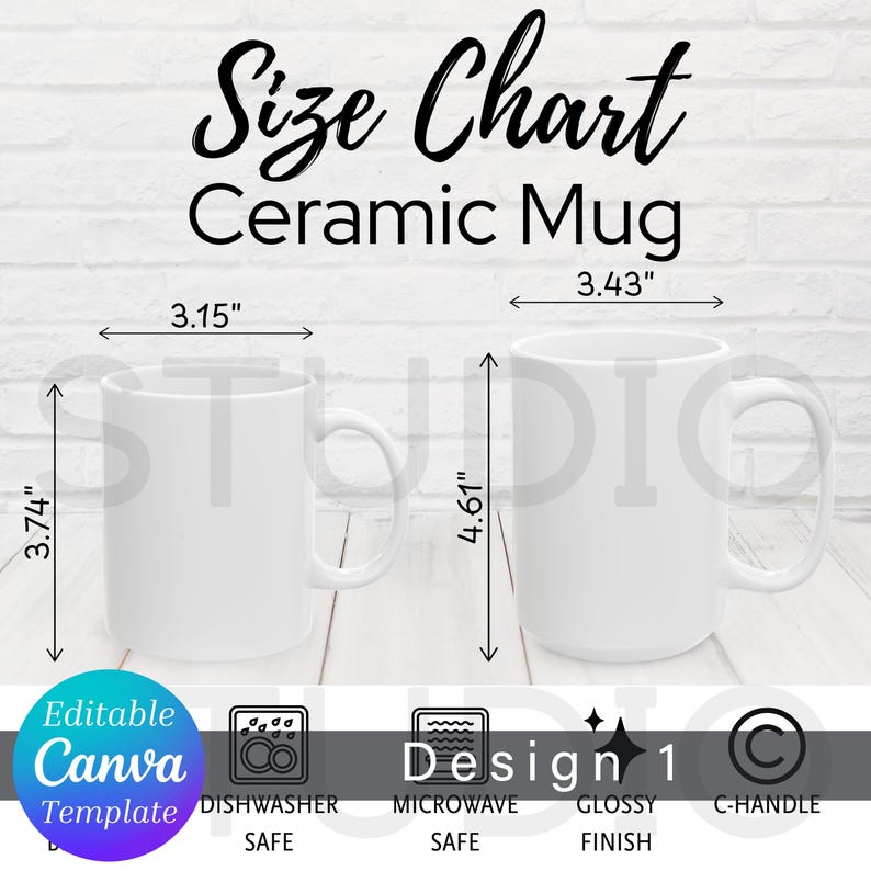 Canva Mug Size Chart Mockup: 11oz & 15oz Ceramic Mugs (digital Download ...