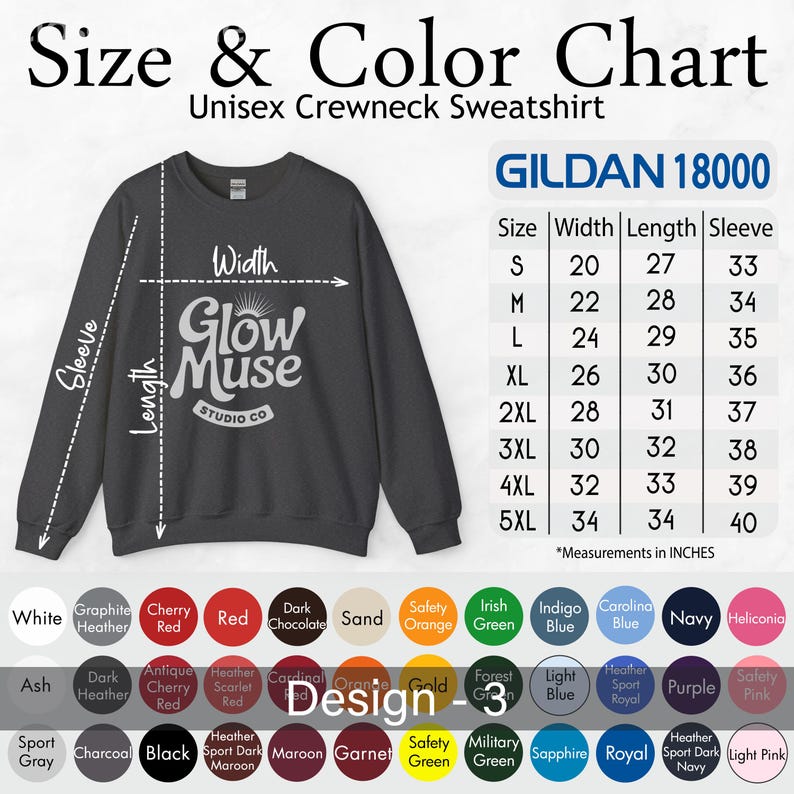 Gildan 18000 Color and Size Chart, Gildan Sweatshirt 36 Color Chart ...