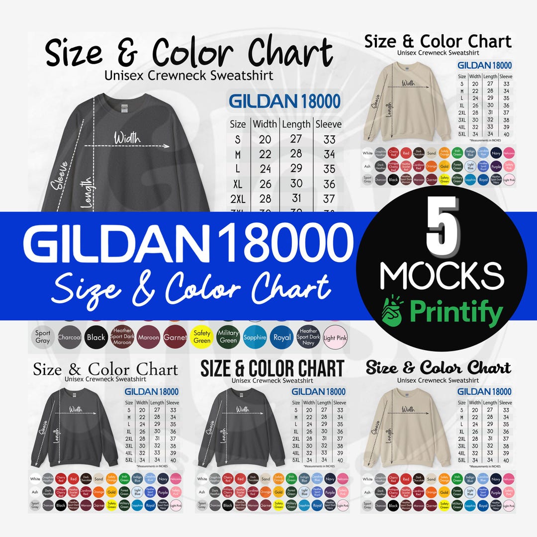 Gildan 18000 Color and Size Chart, Gildan Sweatshirt 36 Color Chart ...