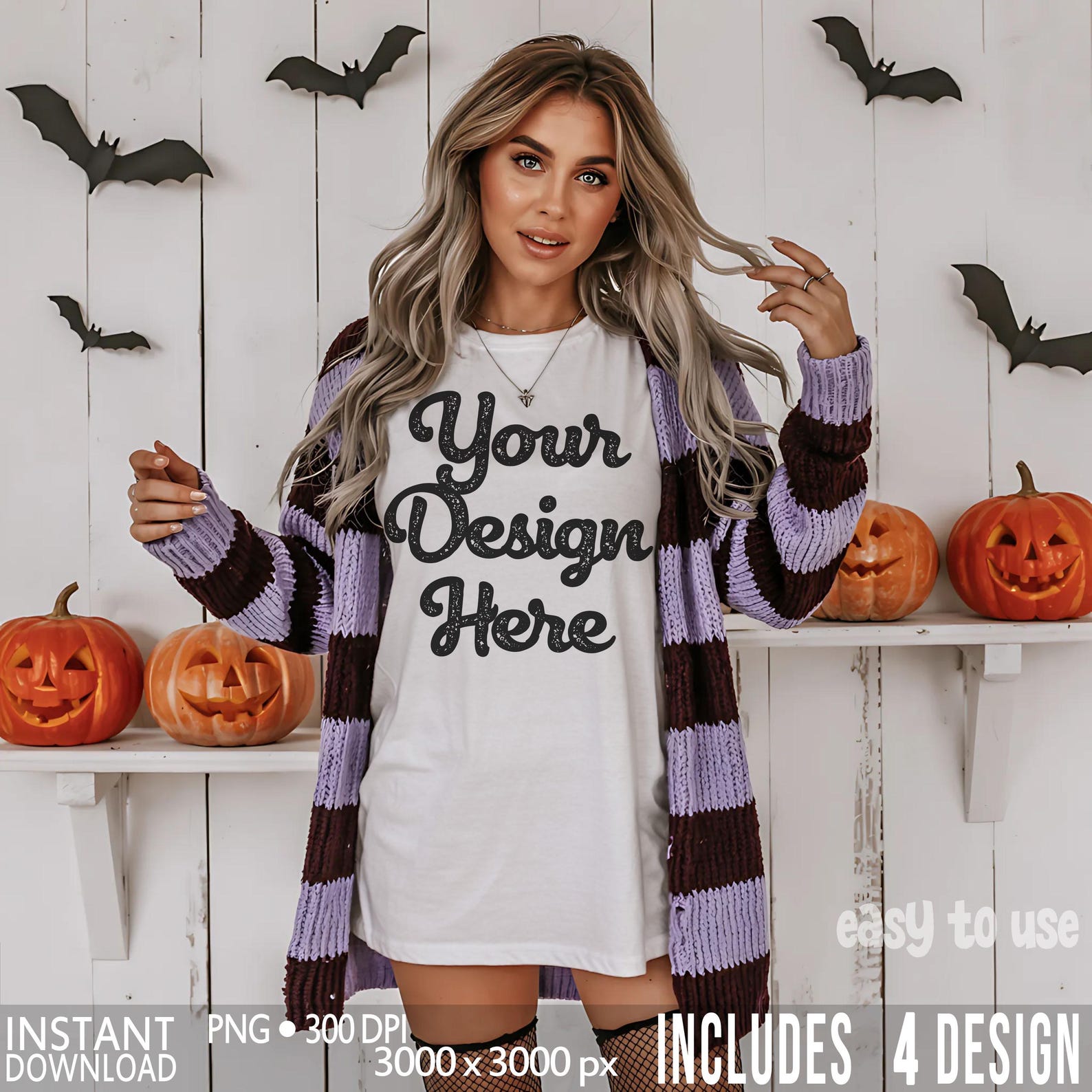 White C1717 Summerween Mocks, White Shirt Mockup, CC 1717 White T-shirt Mock, Fun Spooky Fall ...