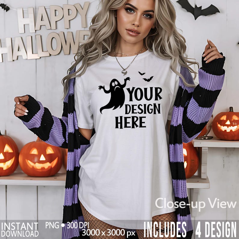 White C1717 Summerween Mocks, White Shirt Mockup, CC 1717 White T-shirt Mock, Fun Spooky Fall ...