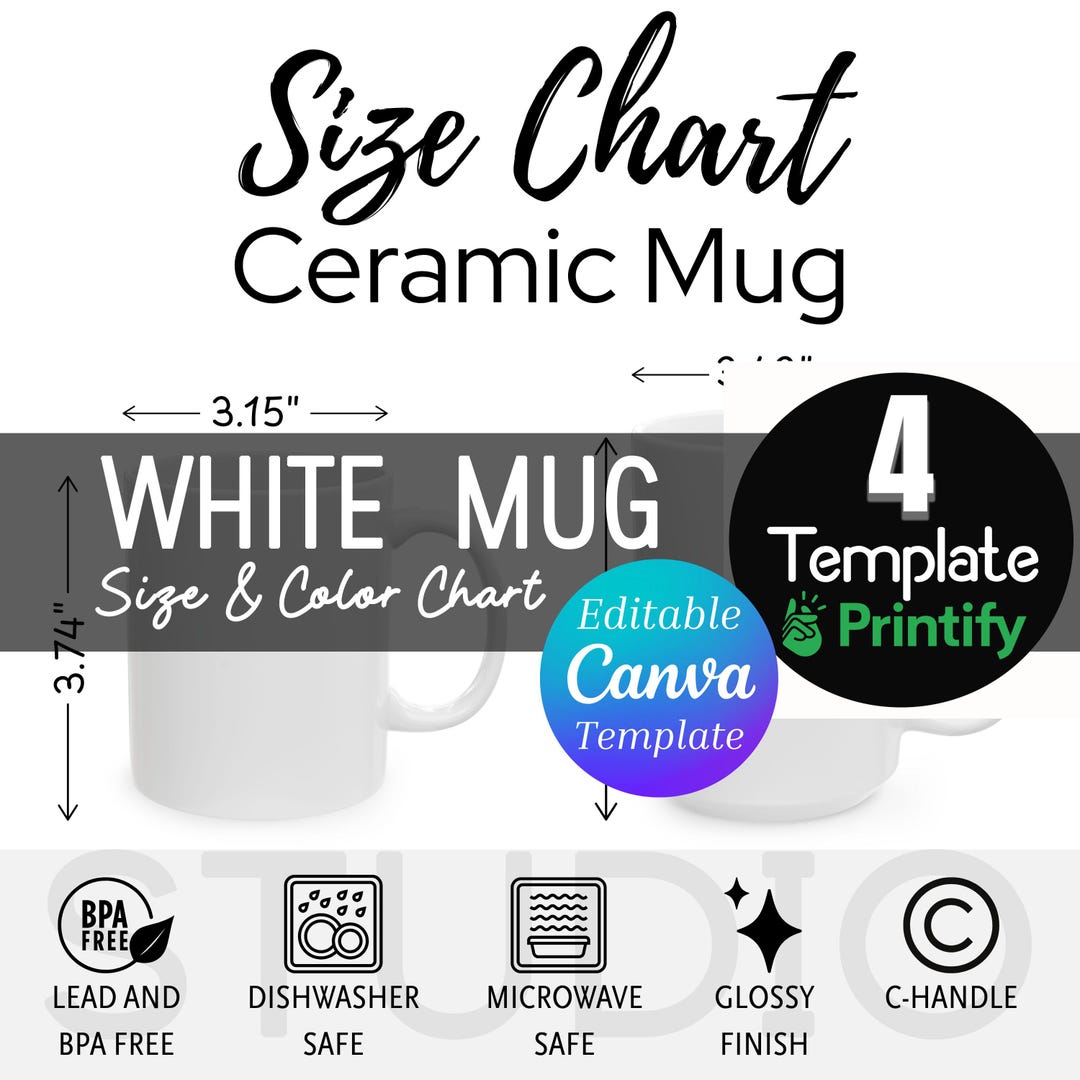 Canva Mug Size Chart Mockup: 11oz & 15oz Ceramic Mugs (digital Download ...