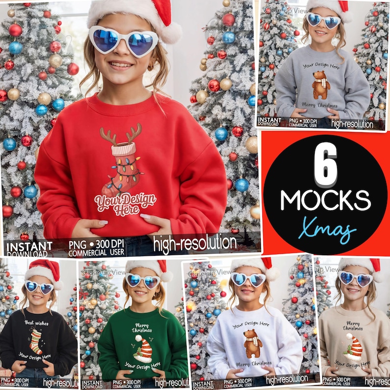 Gildan 18000B Christmas Themed Bundle Mockup Youth Sweatshirt Set Mock ...
