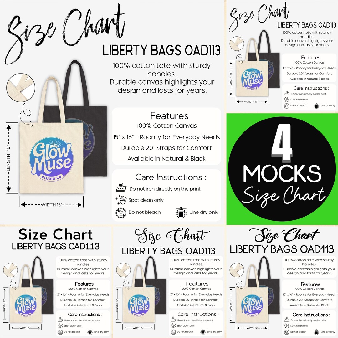 4 Canvas Tote Bag Size Chart PNG, Features, Colors, Care Instructions ...