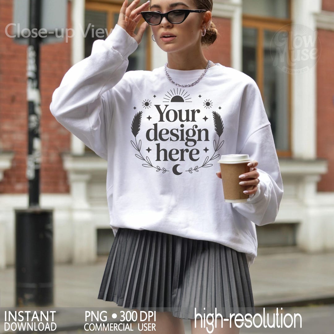 Gildan 18000 White Mockup, WHITE Model Sweatshirt Mockup Cozy Trendy ...