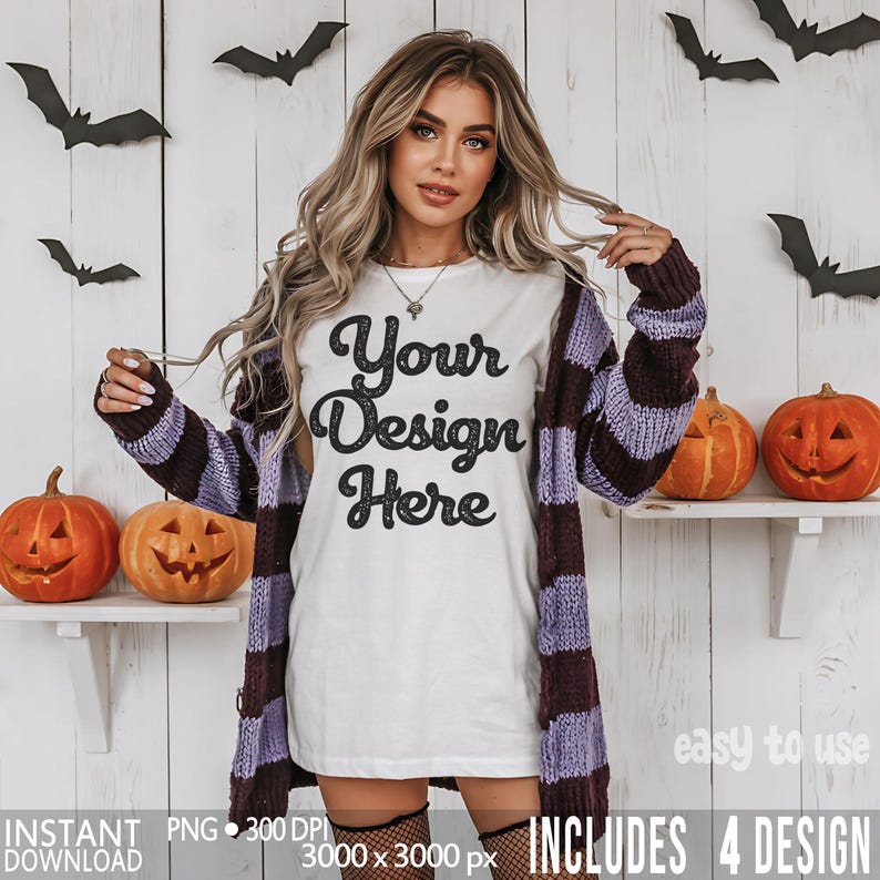 White C1717 Summerween Mocks, White Shirt Mockup, CC 1717 White T-shirt Mock, Fun Spooky Fall ...