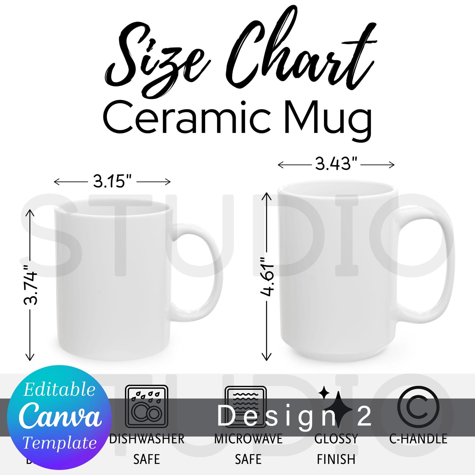 Canva Mug Size Chart Mockup: 11oz & 15oz Ceramic Mugs (digital Download ...