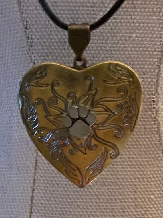 Heart floral locket with lead free pewter paw black cord | Etsy