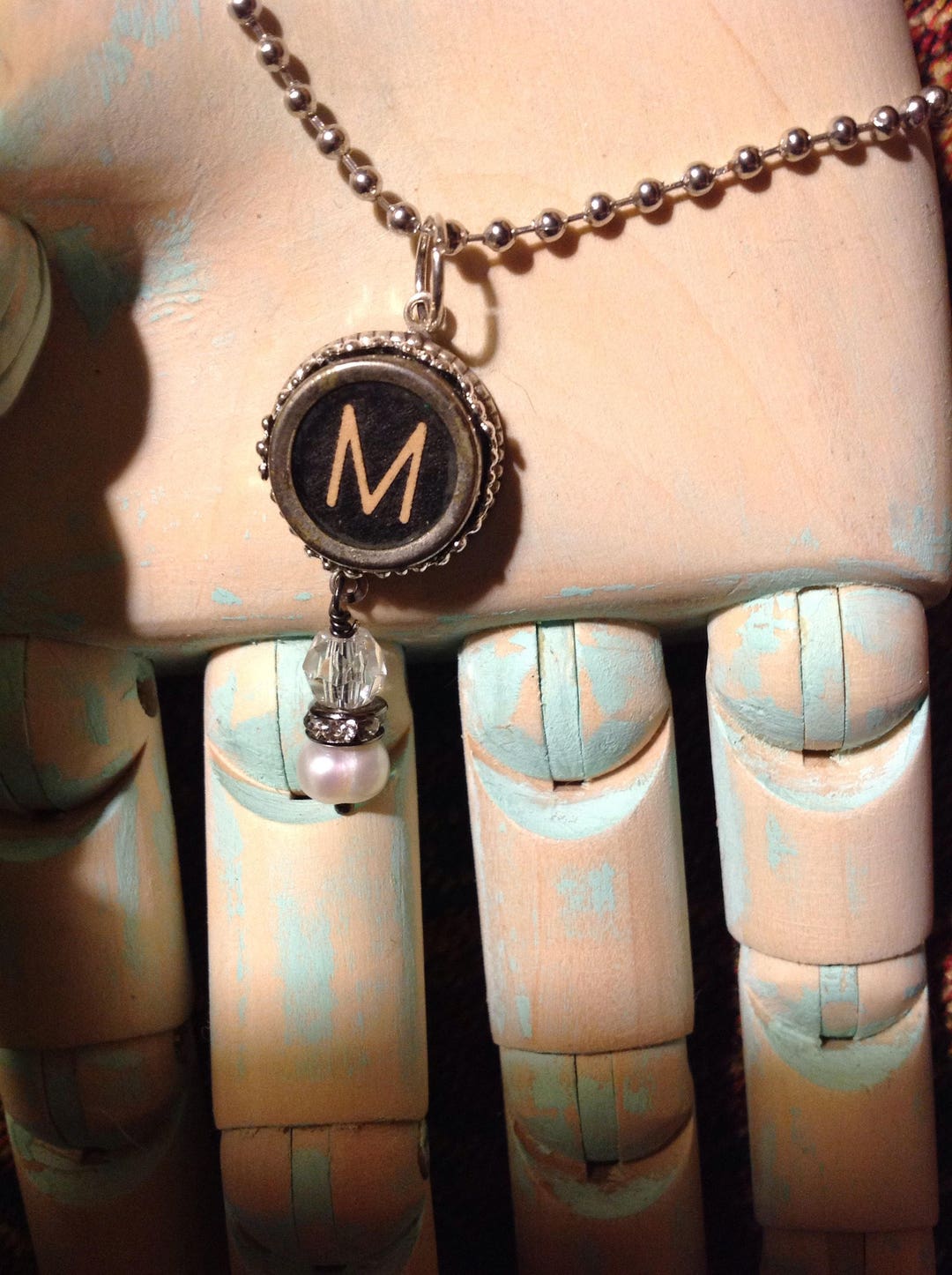 Vintage Typewriter Key Letter M With Pearl and Crystal - Etsy