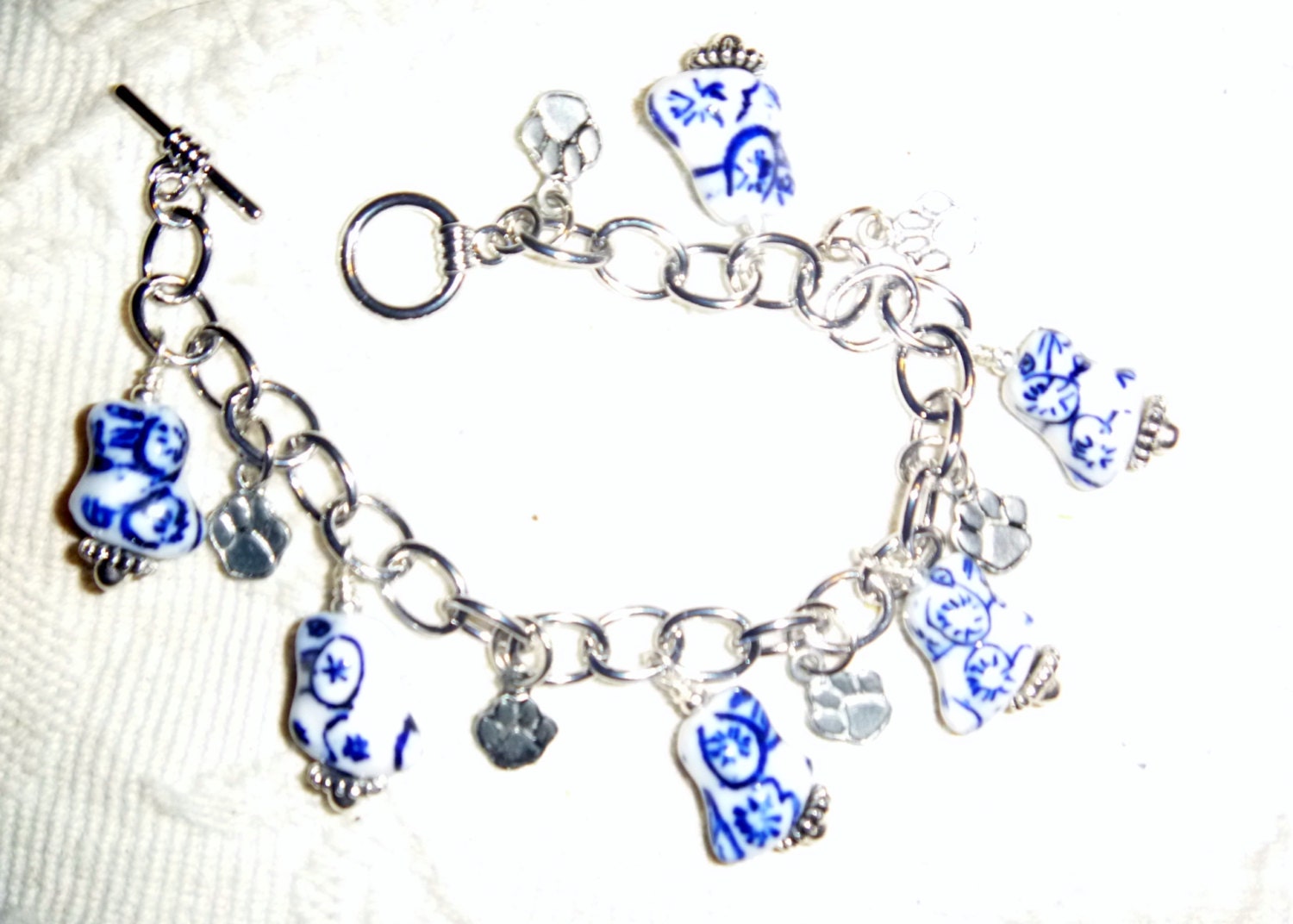 Blue and White Lucky Dog Bracelet With Lead Free Pewter Paws - Etsy