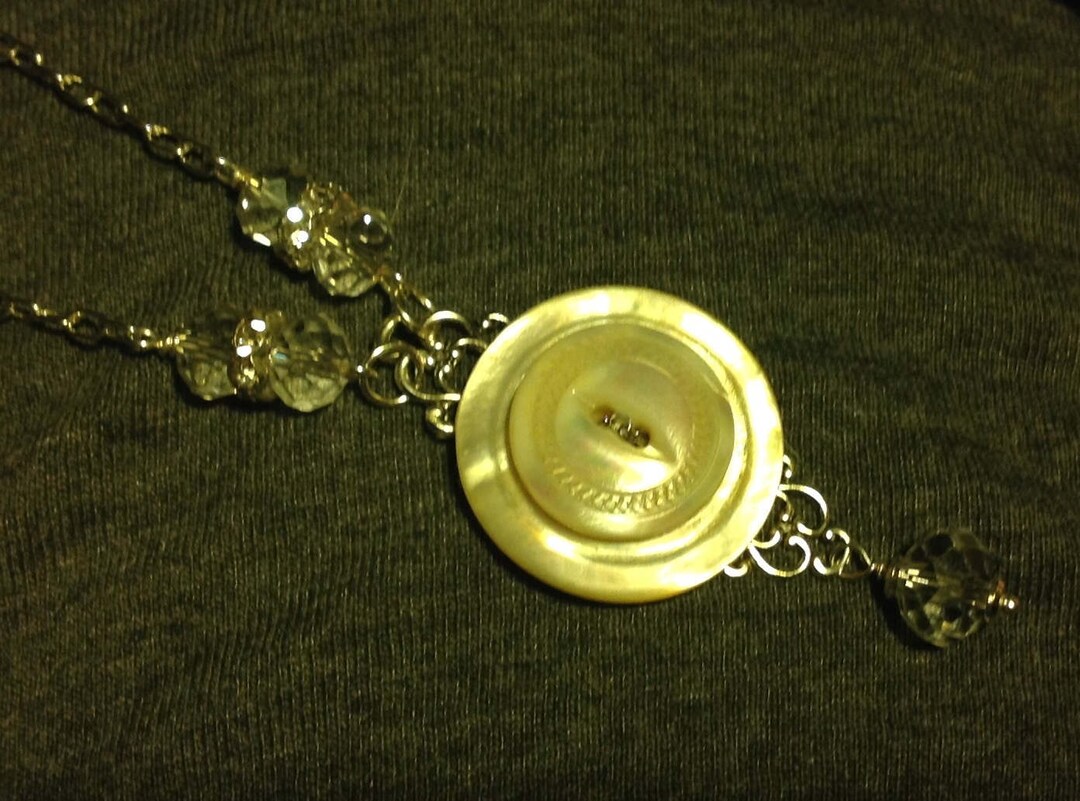 Large Vintage Button Pendant With Filigree and Crystals - Etsy