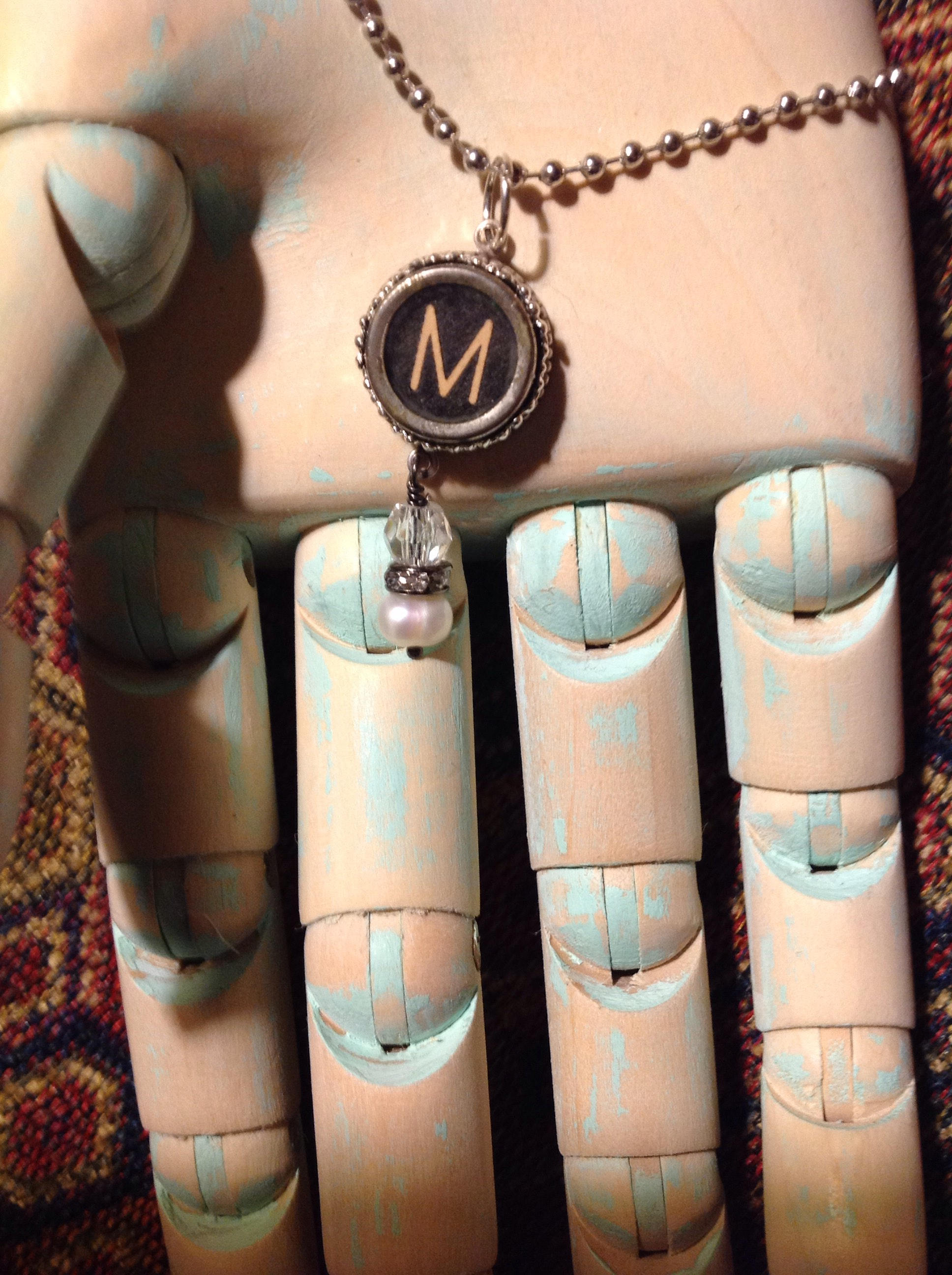 Vintage Typewriter Key Letter M With Pearl and Crystal - Etsy