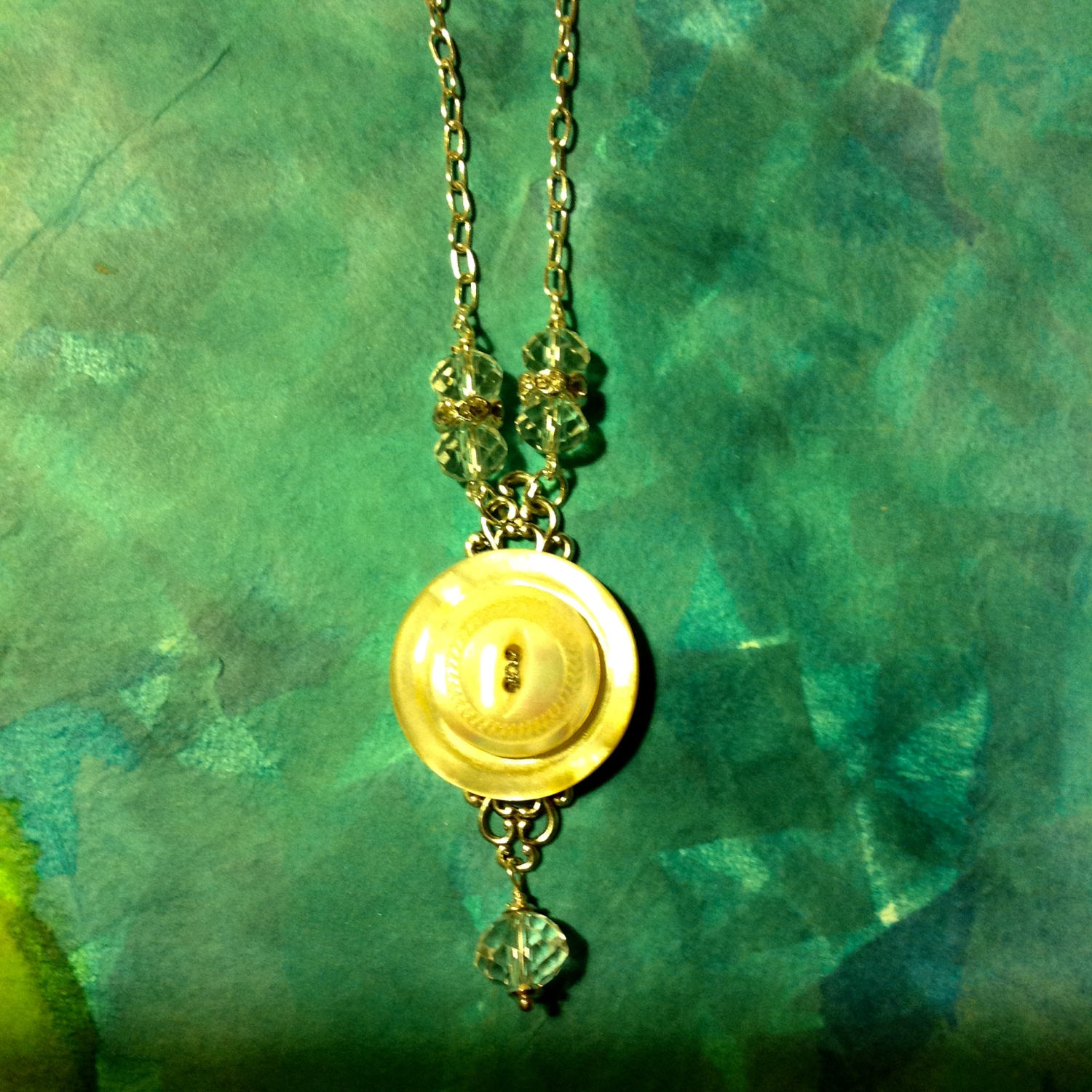 Large Vintage Button Pendant With Filigree and Crystals - Etsy