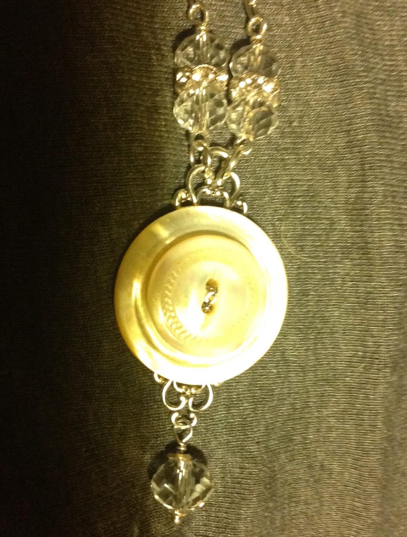 Large Vintage Button Pendant With Filigree and Crystals - Etsy