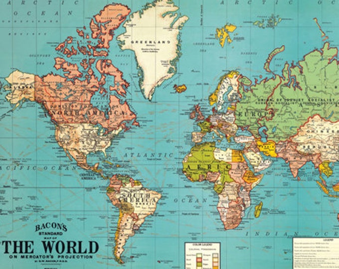 SMALL Vintage World Digital Map. PRINTABLE Map for Nursery Room. World ...