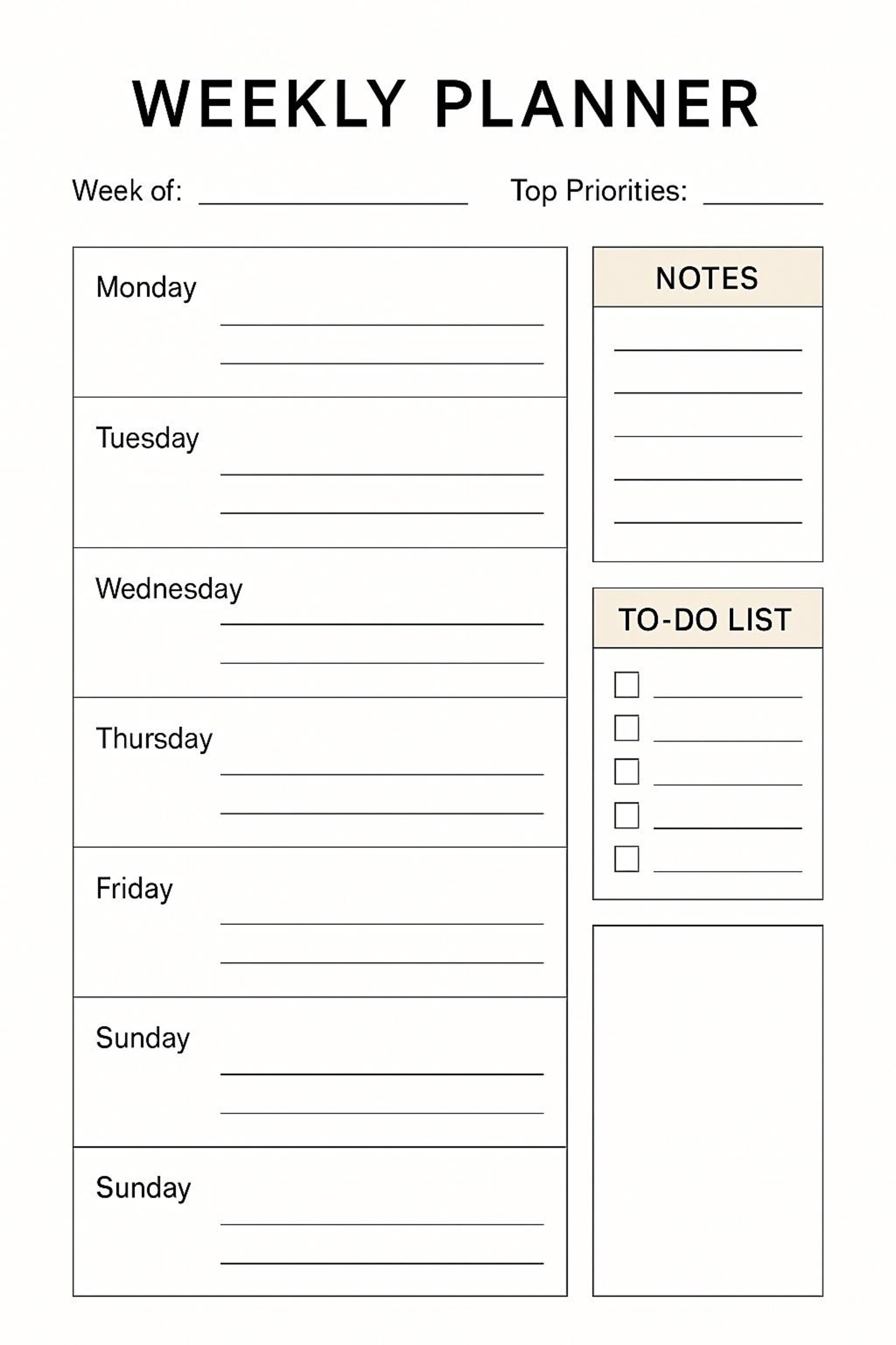 Minimalist Weekly Planner | Printable PDF | Undated Digital Layout for ...