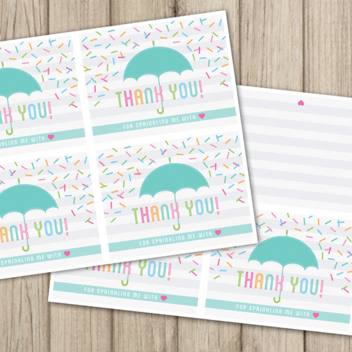 Baby Sprinkle THANK YOU Cards - Flat & Folded A2 Sized - Instant ...