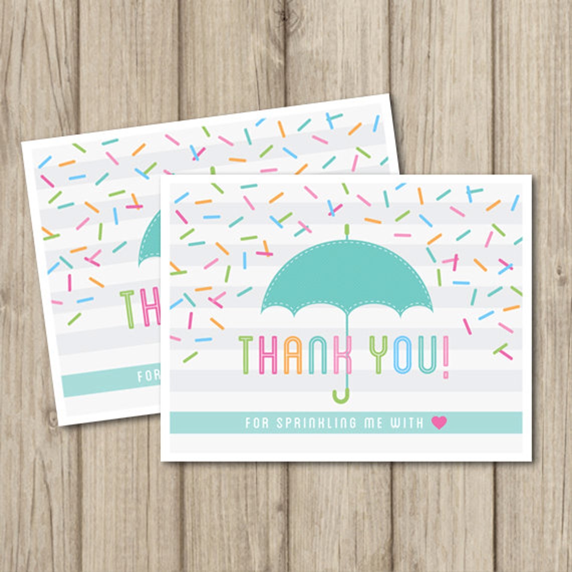 Baby Sprinkle THANK YOU Cards - Flat & Folded A2 Sized - Instant ...