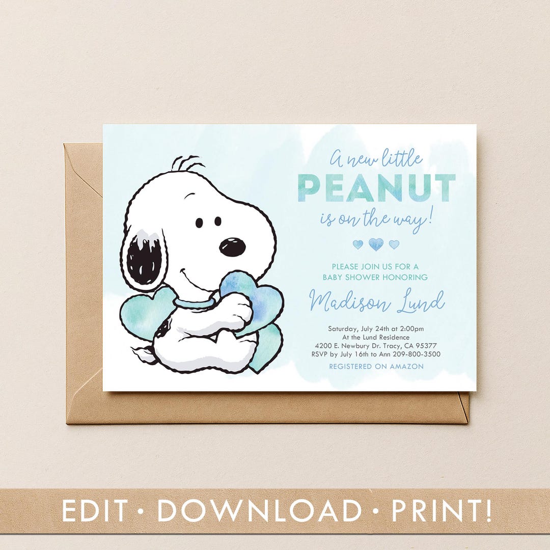 Snoopy Baby Shower Invitation, Charlie Brown Baby Shower Invitation ...