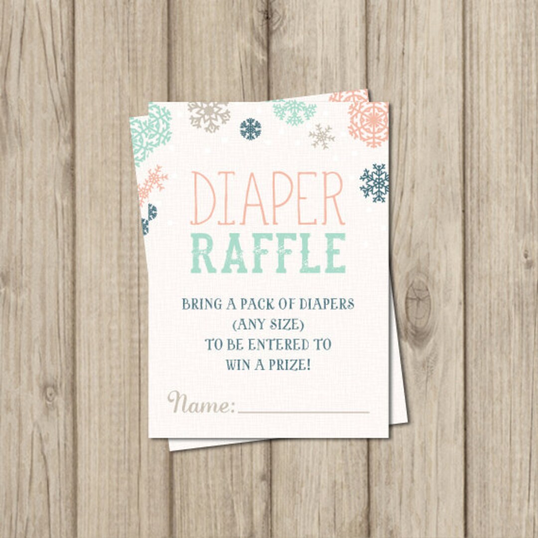 WINTER Baby Shower DIAPER RAFFLE Ticket - Coral, Mint Snowflakes - Baby ...