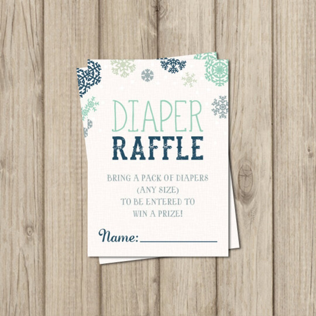 WINTER Baby Shower DIAPER RAFFLE Ticket - Mint, Navy, Snowflakes - Baby ...