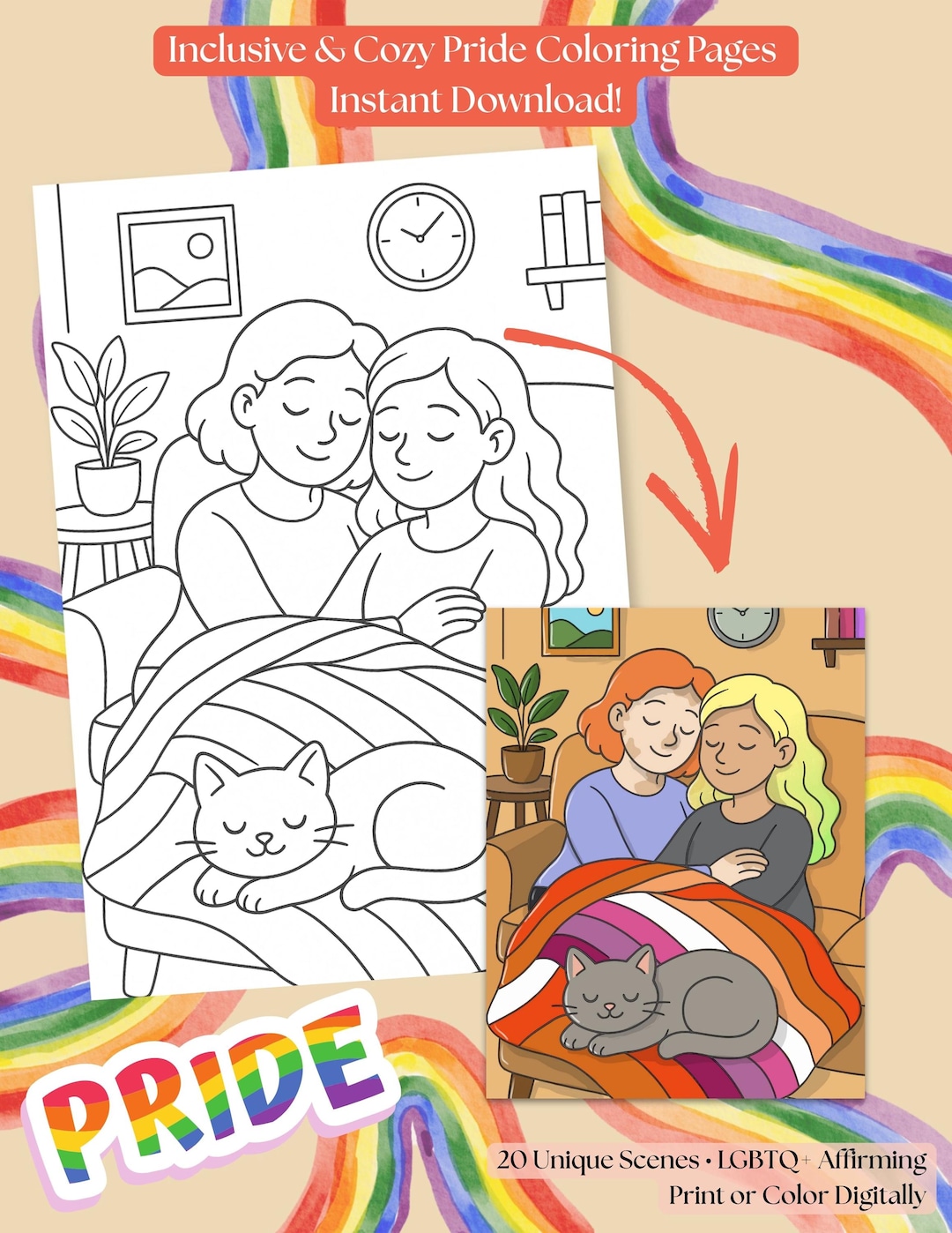 Pride Coloring Book: LGBTQ+ Affirming Art, Kids & Adults (printable PDF ...