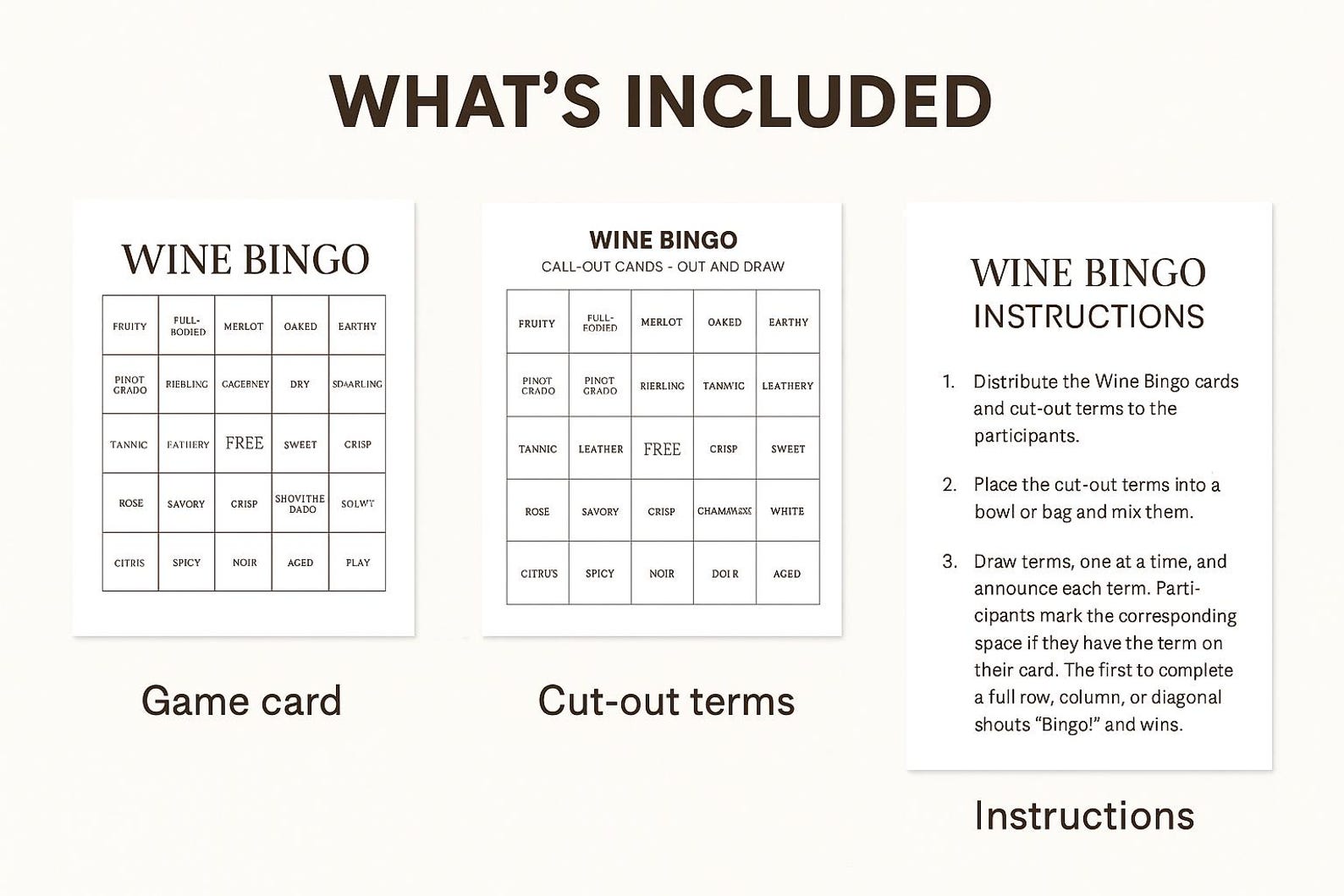 50 Printable Wine Bingo Cards – Wine Night Game, Instant Download PDF ...