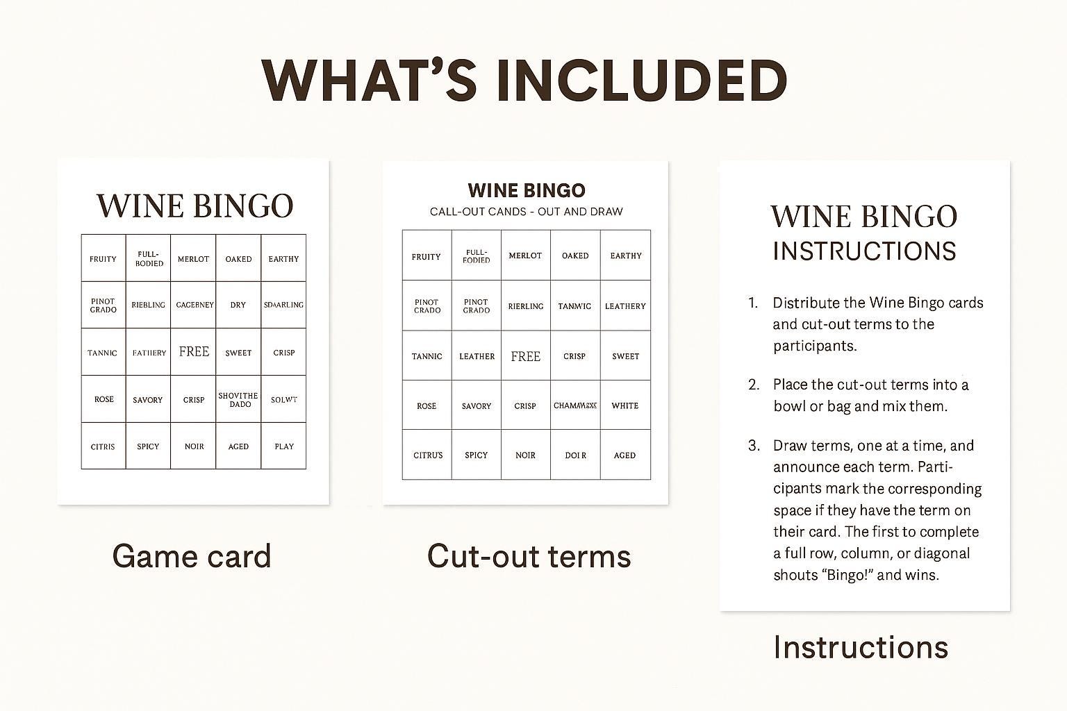 50 Printable Wine Bingo Cards – Wine Night Game, Instant Download PDF ...