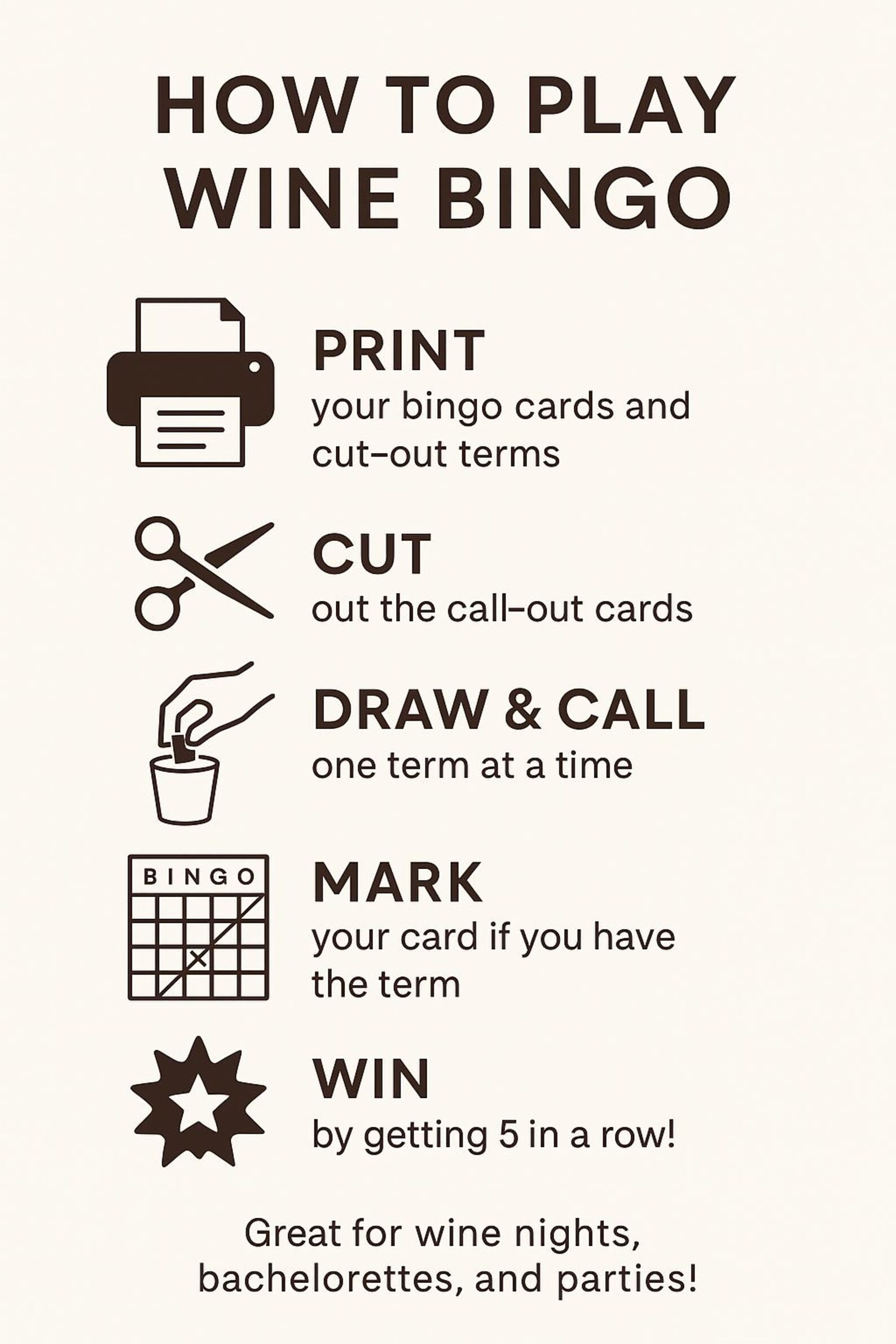 50 Printable Wine Bingo Cards – Wine Night Game, Instant Download PDF ...