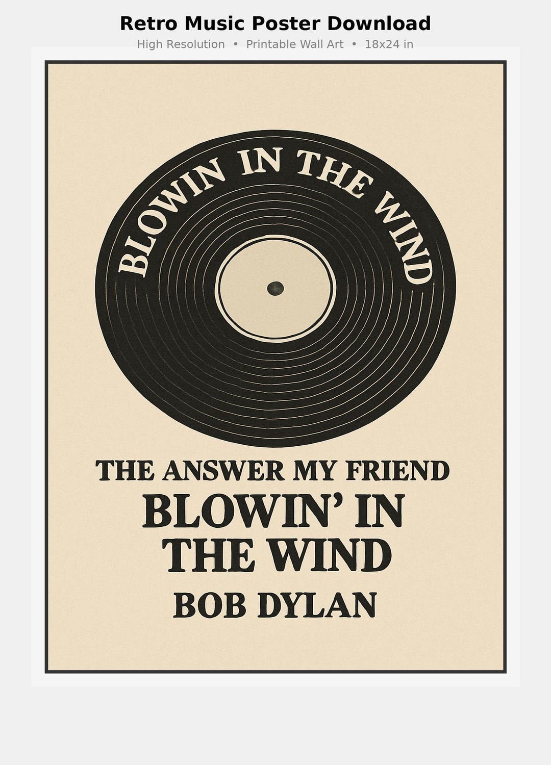 Blowin in the Wind Bob Dylan Poster Vintage Song Lyric Wall Art Retro ...