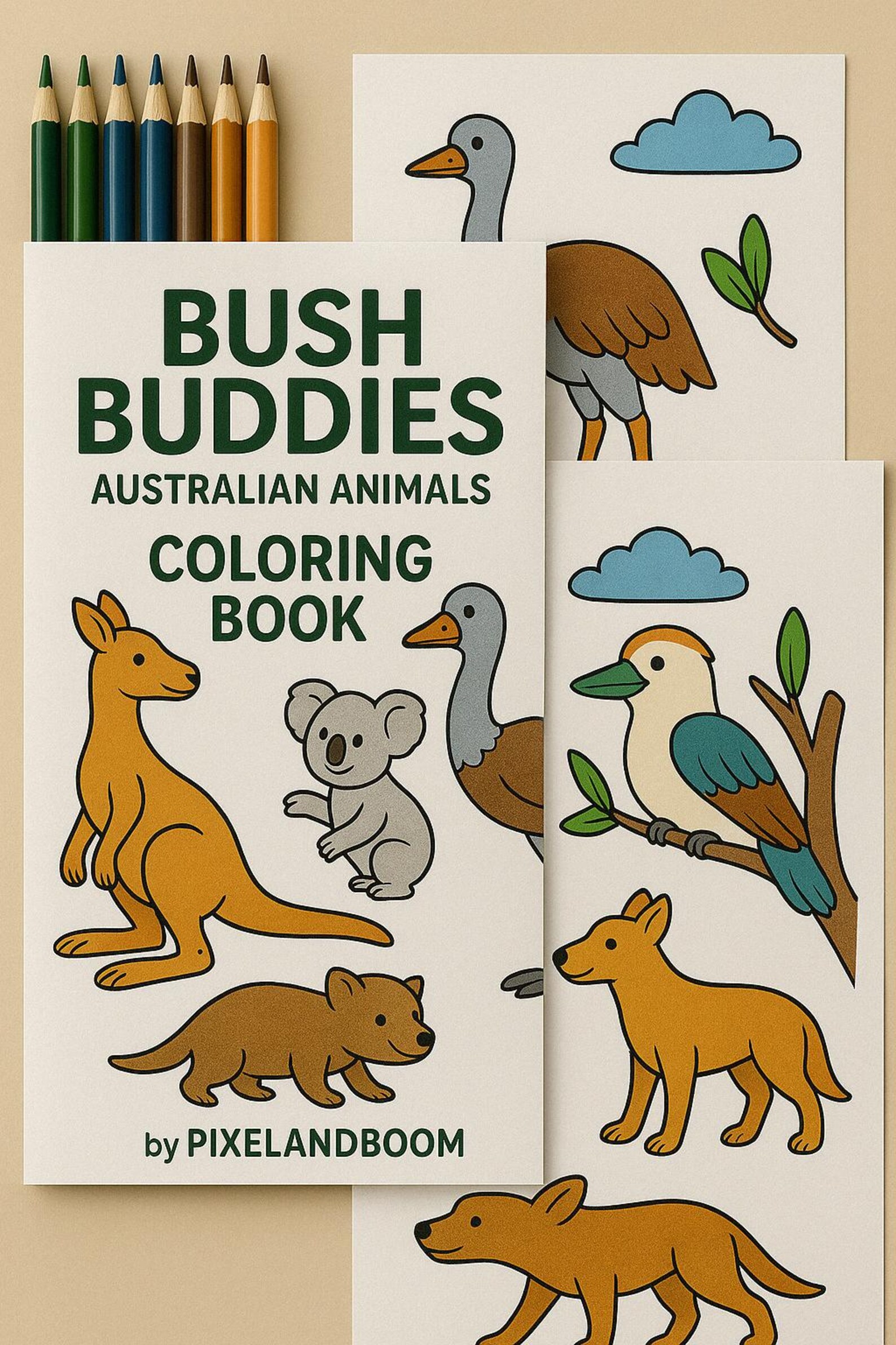 Bush Buddies Australian Animals Coloring Book – 10 A4 Printable Pages ...