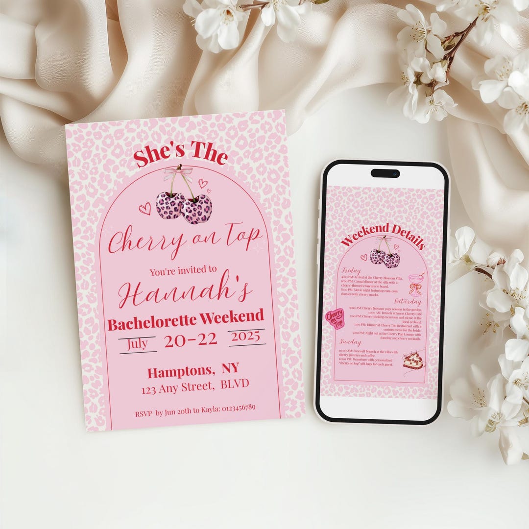 She's the Cherry on Top Bachelorette Invitation Bundle, Mon Cheri Bach ...